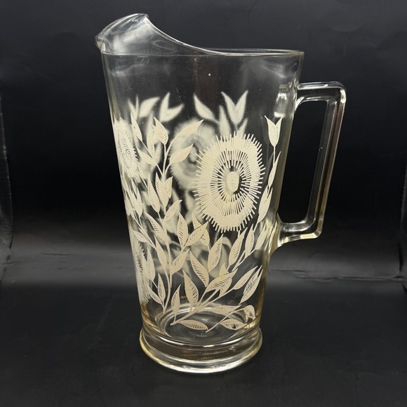 Jeanette Glass | Dining | Vtg Jeanette Glass Clear Cosmos Pitcher White ...